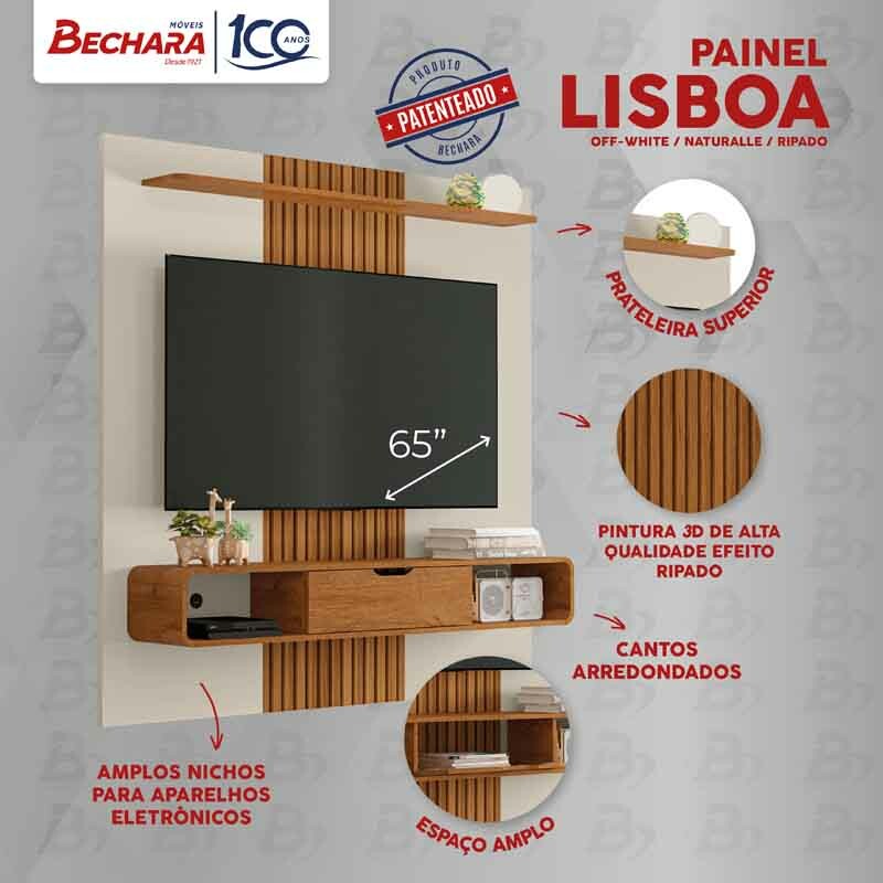 Painel Lisboa Ripado 3D Larg. 1.58m Off/Nature Bechara - Drika Móveis