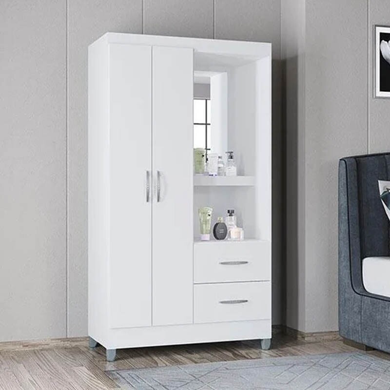 Guarda-Roupa Solteiro Cordoba Capelinha 2 Portas 2 Gavetas c/Espelho ...