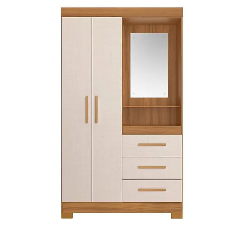 Roupeiro Solteiro NT 6020 Freijo/Off 4 portas 3 Gavetas Flex C/Pés Larg ...