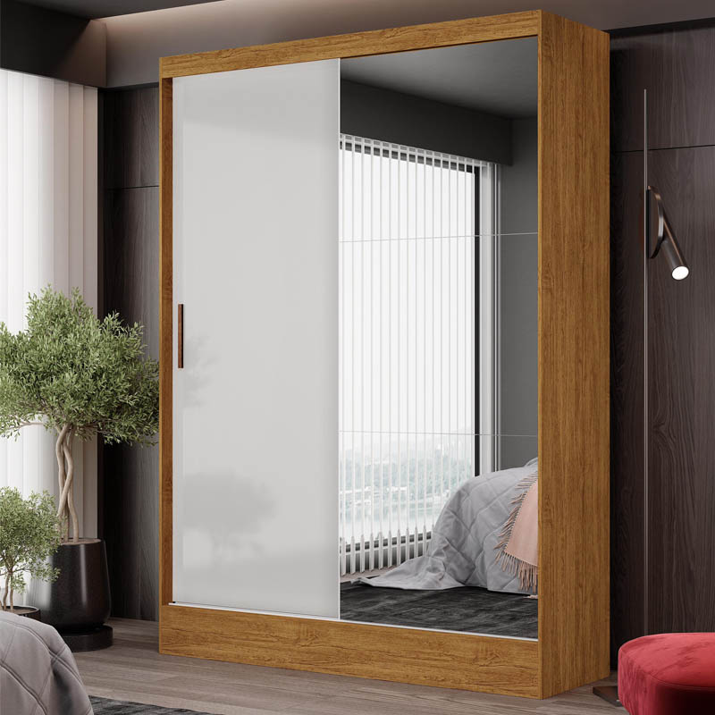 Roupeiro Santiago Plus Com Espelho 2 Portas Larg. 1.31m Cinamomo/Off ...