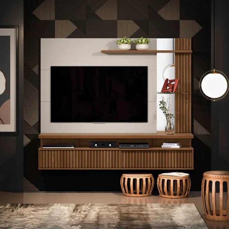 Painel Home Maragogi TV até 60 Polegadas Freijó/Off White Linea Brasil - MV Móveis e Estofados