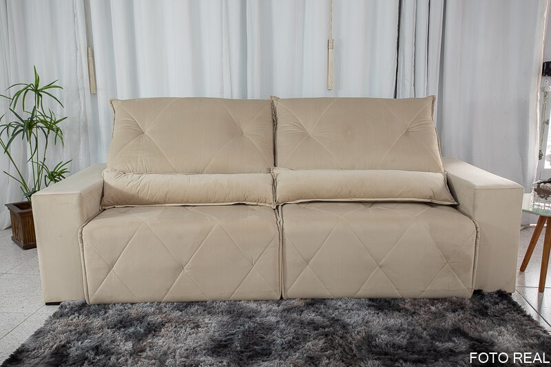 Sofá Retrátil Reclinável Belize 2.50m Veludo Bege A32 - MV Móveis e Estofados