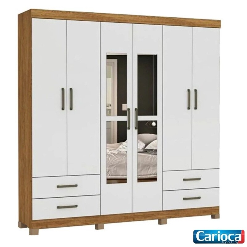 Guarda-roupa Casal Hercules 6 Portas com Espelho Cinamomo/Off Larg. 1 ...